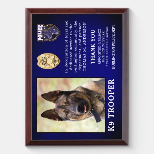 Police K9 Retirement Officer Dog Law Enforcement Award Plaque | Zazzle