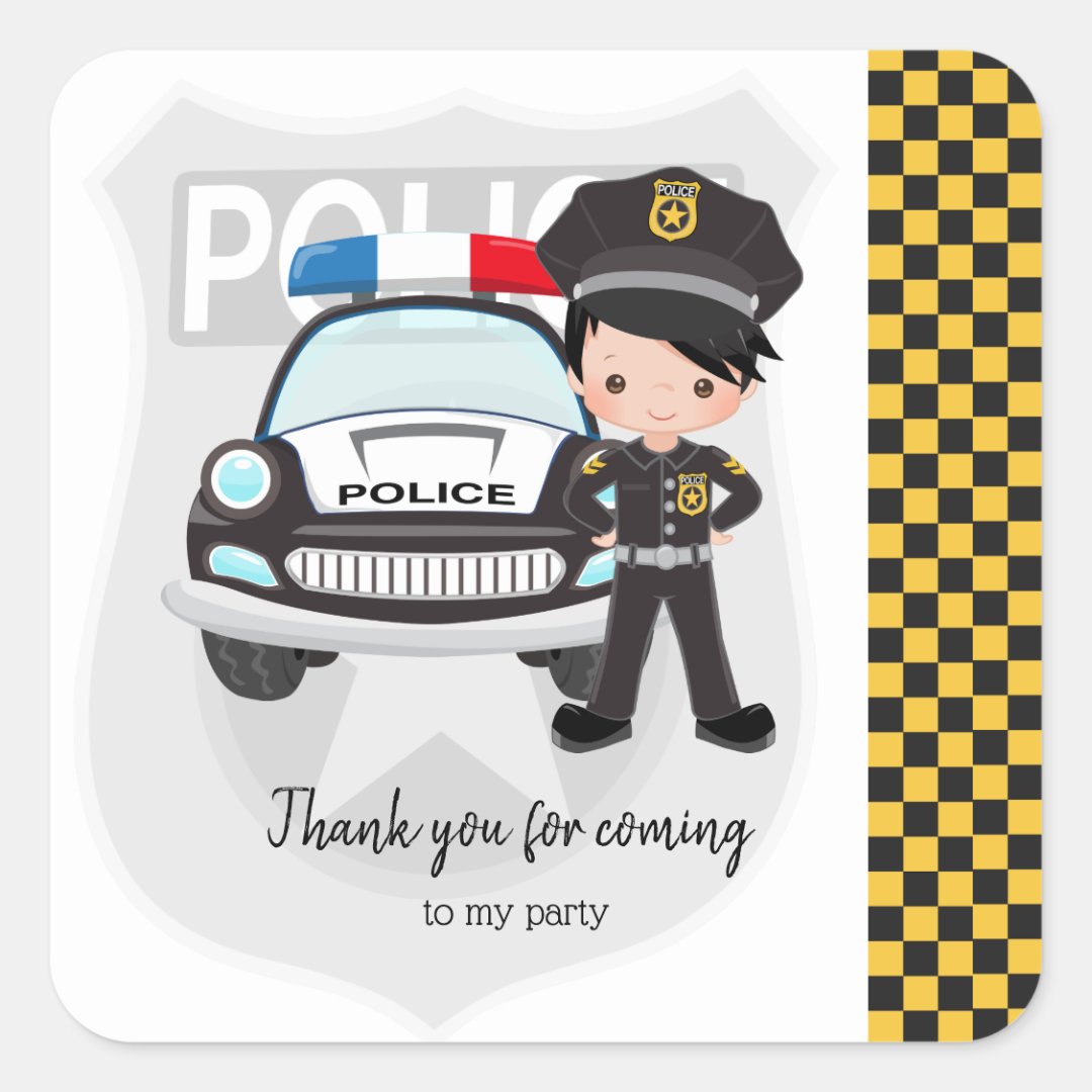 Police kids party square sticker | Zazzle