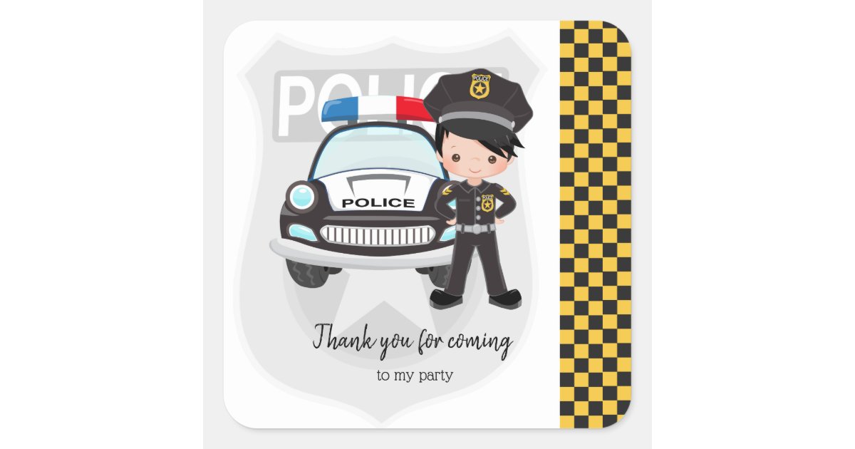 Police kids party square sticker | Zazzle