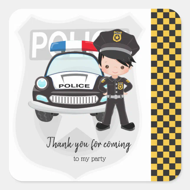 Police kids party square sticker | Zazzle