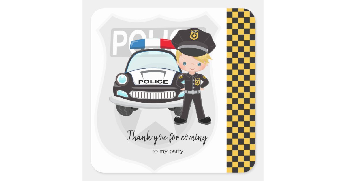 Police kids party square sticker | Zazzle