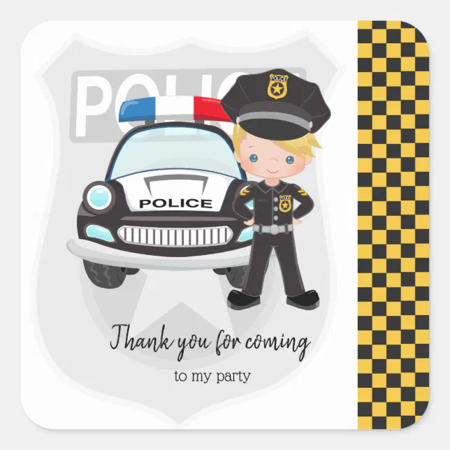 Police kids party square sticker | Zazzle