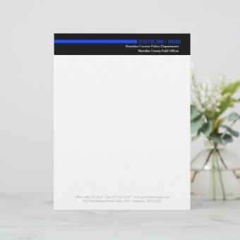 Police Law Enforcement Modern Thin Blue Line Letterhead | Zazzle