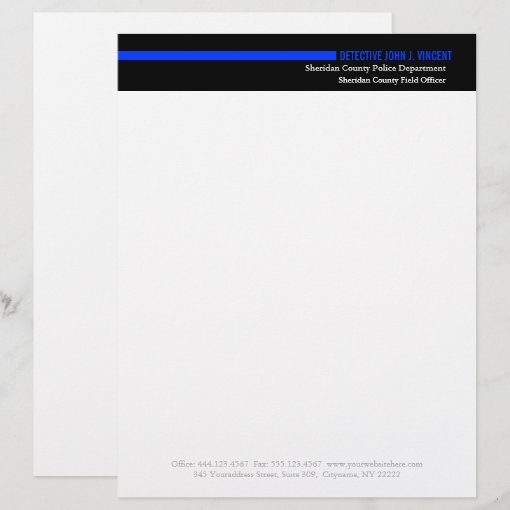 Police Law Enforcement Modern Thin Blue Line Letterhead | Zazzle