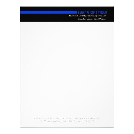 Police Law Enforcement Modern Thin Blue Line Letterhead | Zazzle.com
