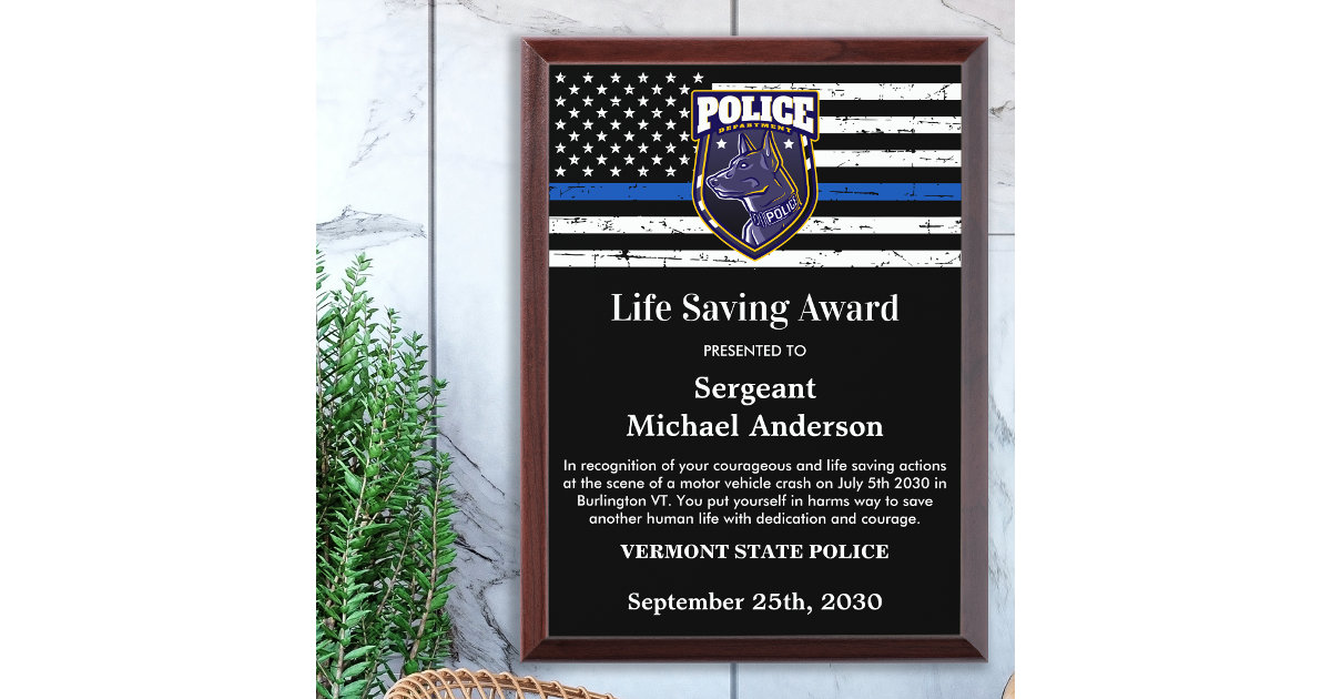 Police Life Saving Custom Logo Law Enforcement Award Plaque | Zazzle