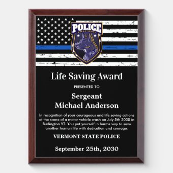 Police Life Saving Custom Logo Law Enforcement Award Plaque | Zazzle