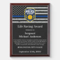 Police Life Saving Custom Logo Thin Blue Line Award Plaque | Zazzle