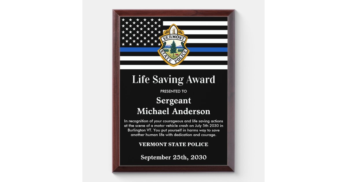 Police Life Saving Department Custom Logo Award Plaque | Zazzle