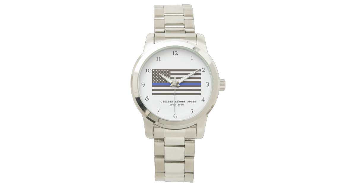 Police Man Officer Thin Blue Line Flag Men Watch | Zazzle