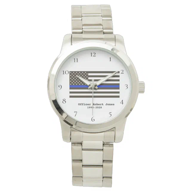 Police Man Officer Thin Blue Line Flag Men Watch | Zazzle