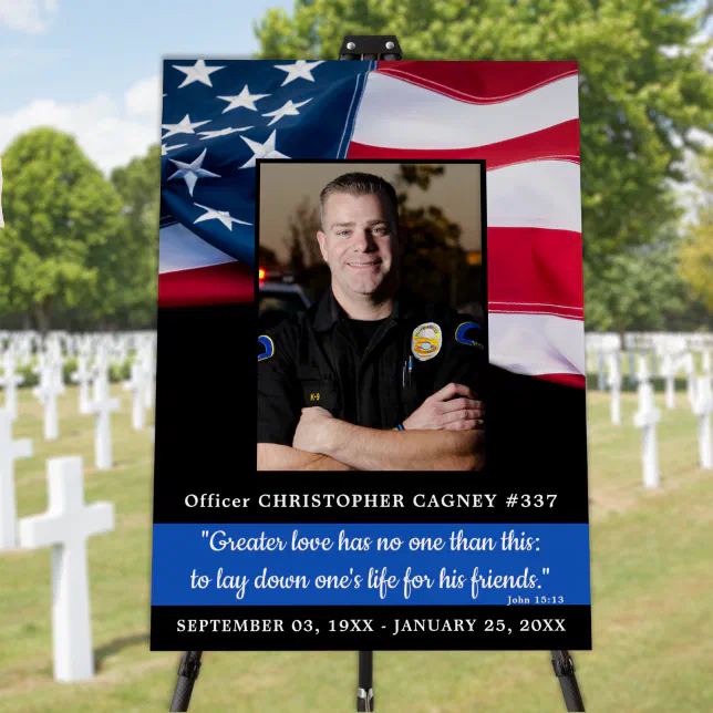 Police Memorial Blue Line American Flag Funeral Foam Board | Zazzle