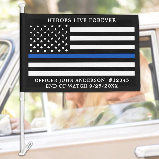 Police Memorial Fallen Officer Thin Blue Line Car Flag | Zazzle