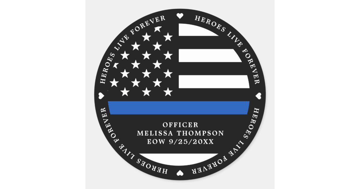 Police Memorial Fallen Officer Thin Blue Line Classic Round Sticker ...