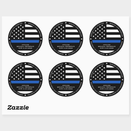 Police Memorial Fallen Officer Thin Blue Line Classic Round Sticker ...