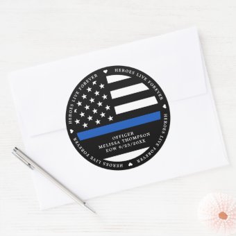 Police Memorial Fallen Officer Thin Blue Line Classic Round Sticker ...