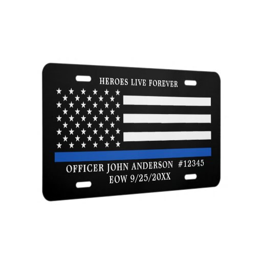 Police Memorial Fallen Officer Thin Blue Line License Plate | Zazzle