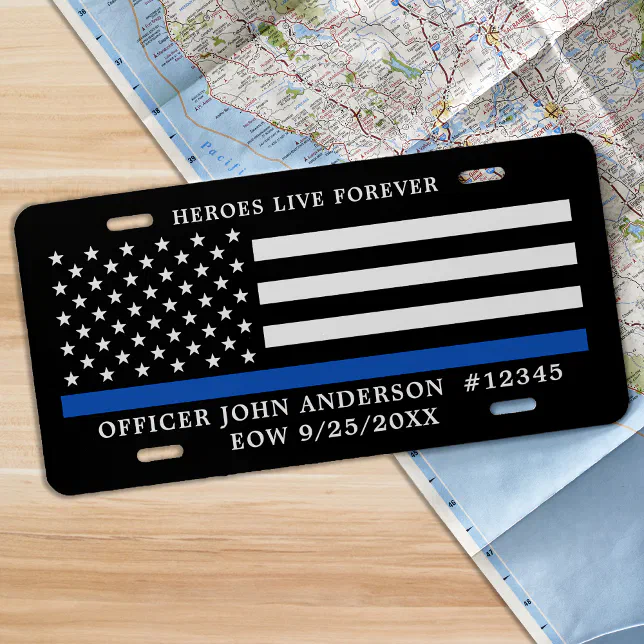 Police Memorial Fallen Officer Thin Blue Line License Plate | Zazzle