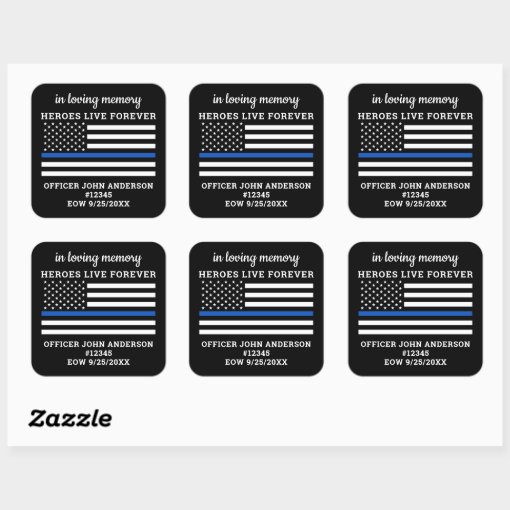 Police Memorial Fallen Officer Thin Blue Line Square Sticker | Zazzle