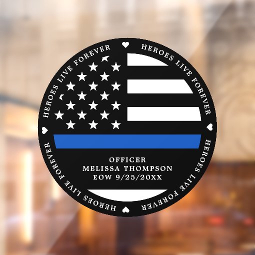 Police Memorial Fallen Officer Thin Blue Line Window Cling | Zazzle