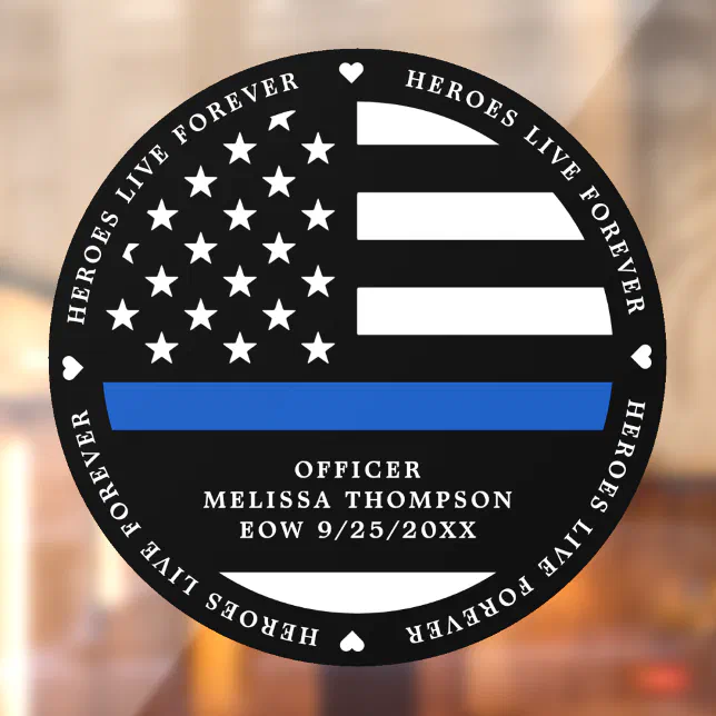 Police Memorial Fallen Officer Thin Blue Line Window Cling | Zazzle
