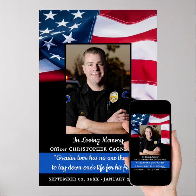 Police Memorial In Loving Memory Keepsake Funeral Poster | Zazzle