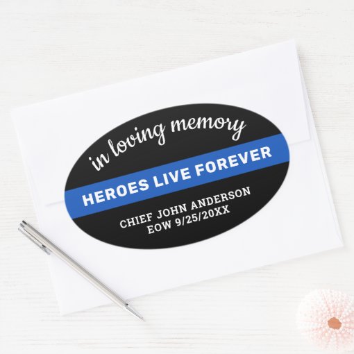 Police Memorial In Loving Memory Thin Blue Line Oval Sticker | Zazzle