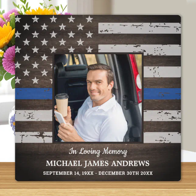 Police Memorial In Loving Memory Thin Blue Line Plaque | Zazzle