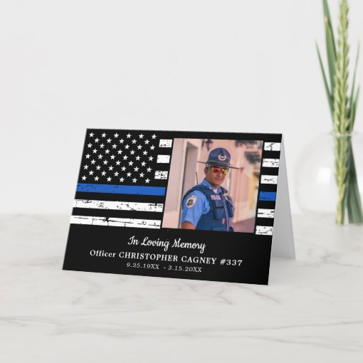 Police Memorial Sympathy Thin Blue Line Funeral Thank You Card | Zazzle
