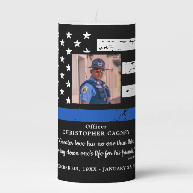 Police Memorial Thin Blue Line LEO Funeral Pillar Candle | Zazzle