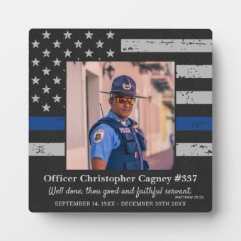 Police Memorial Thin Blue Line Plaque | Zazzle