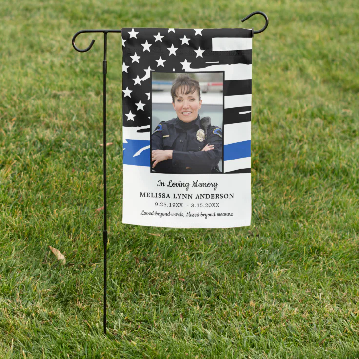 Police Memorial Thin Blue Line Sympathy Cemetery Garden Flag | Zazzle