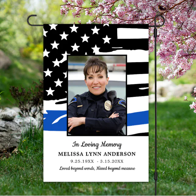 Police Memorial Thin Blue Line Sympathy Cemetery Garden Flag | Zazzle