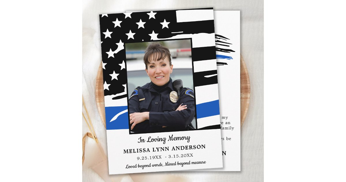 Police Memorial Thin Blue Line Sympathy Funeral Thank You Card | Zazzle