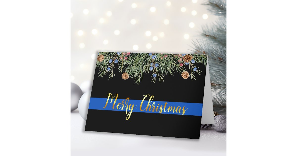 Police Merry Christmas Blue Line Law Enforcement Holiday Card | Zazzle