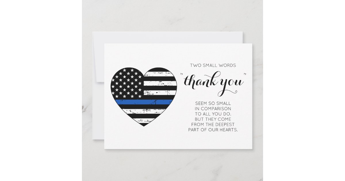 Police Officer American Flag Heart Law Enforcement Thank You Card | Zazzle