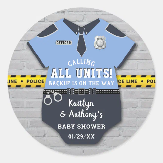Police Officer Baby Shower Classic Round Sticker | Zazzle