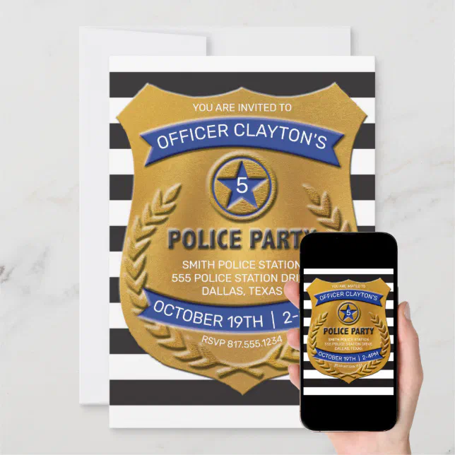 Police Officer Badge Party Invitation | Zazzle