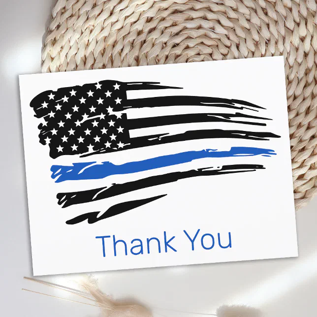 Police Officer Blue Line Law Enforcement Thank You Postcard | Zazzle