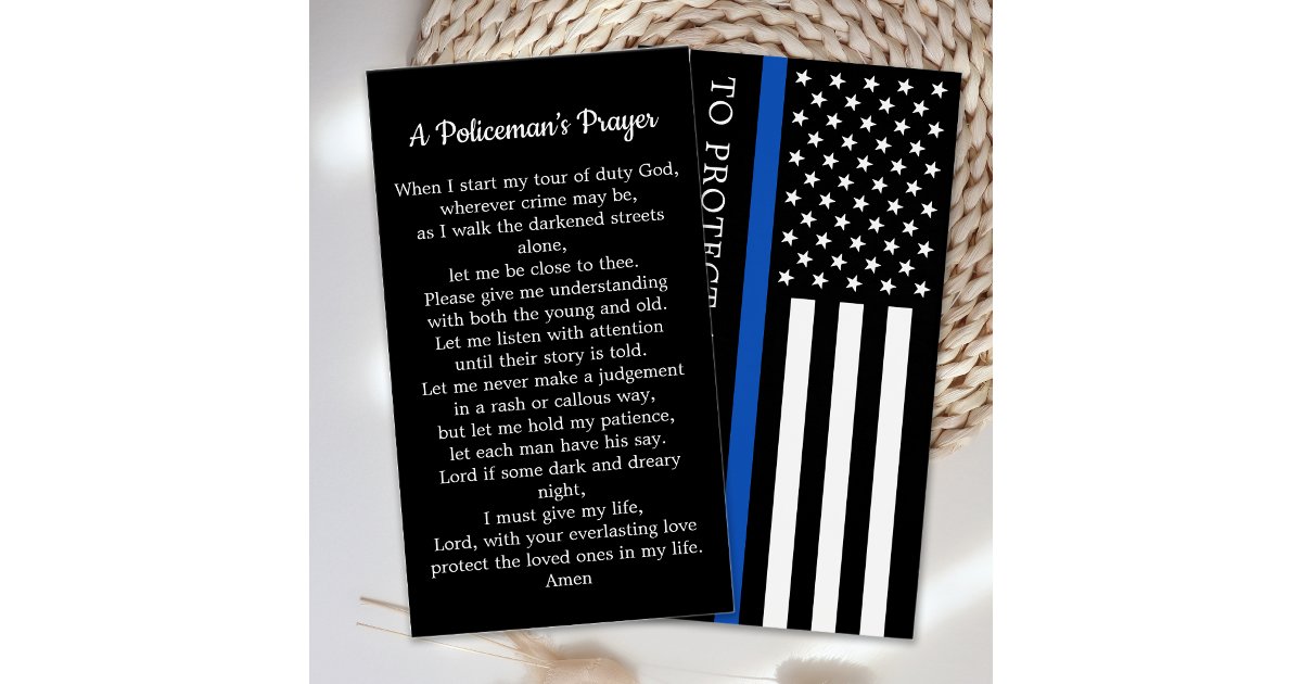 Police Officer Blue Line Policeman's Prayer Card | Zazzle