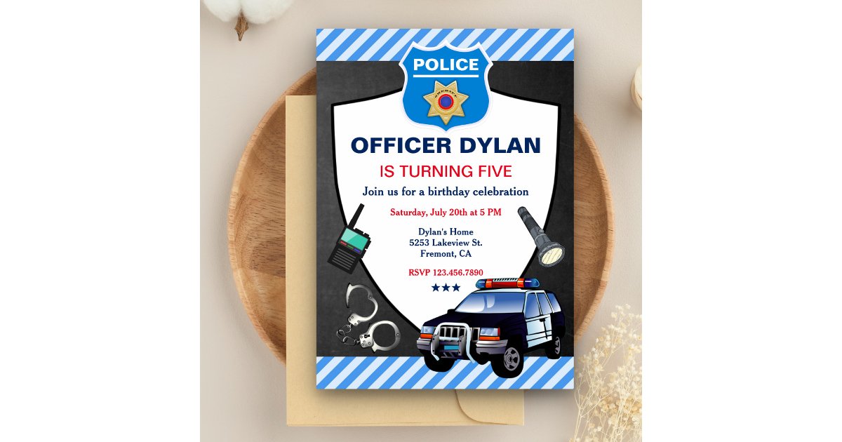 Police Officer Chalkboard Kids Birthday Party Invitation | Zazzle