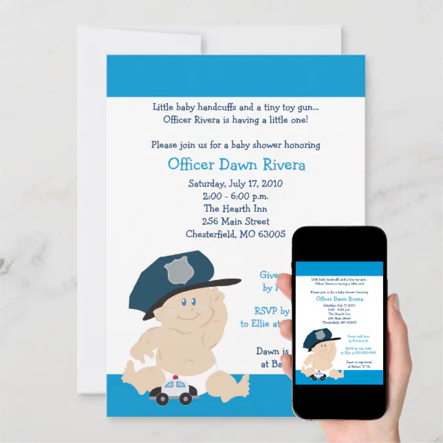 POLICE OFFICER Cop Baby Shower Invitation 5x7 | Zazzle