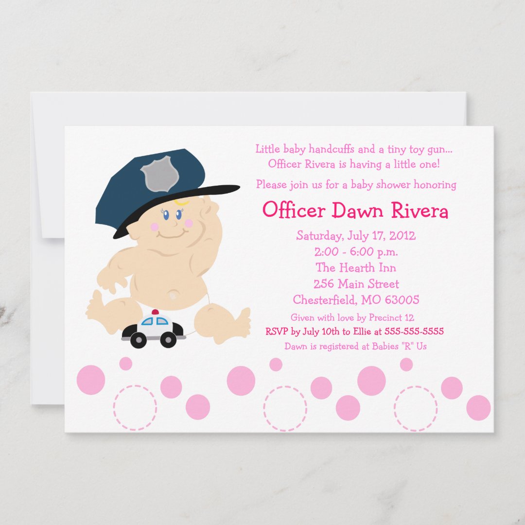 POLICE OFFICER Cop GIRL Baby Shower Invitation 5x7 | Zazzle