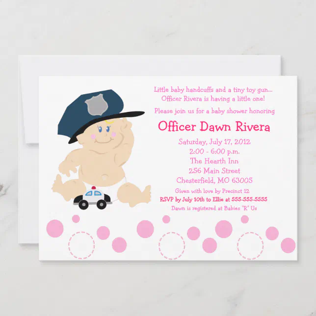 POLICE OFFICER Cop GIRL Baby Shower Invitation 5x7 | Zazzle