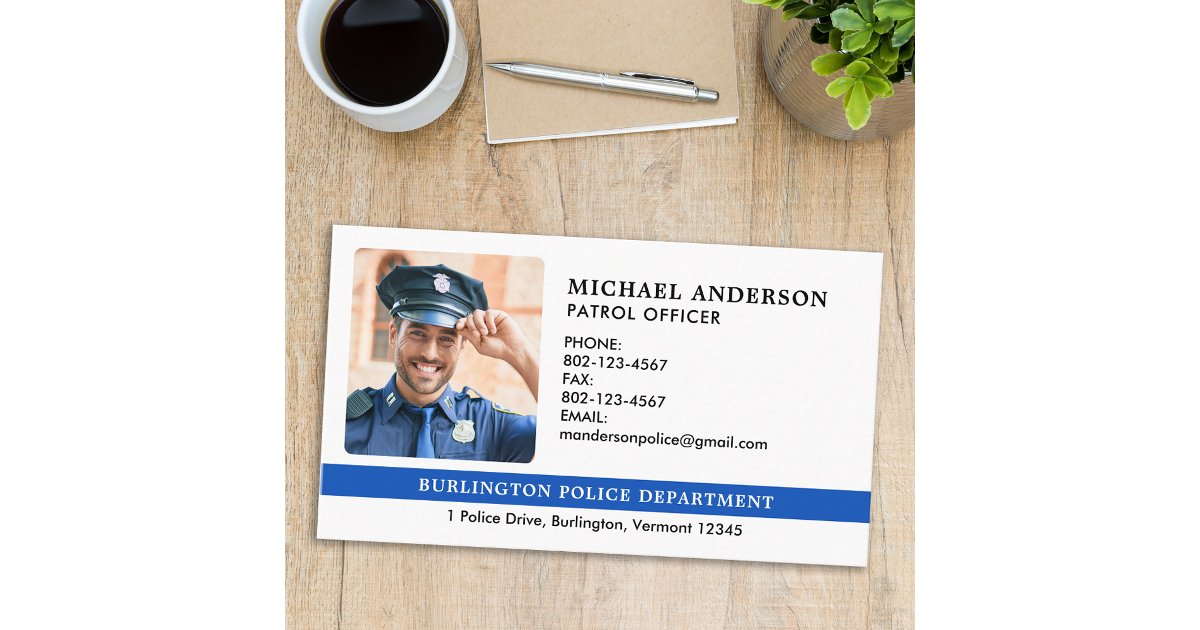 Police Officer Custom Law Enforcement Dept Photo Business Card | Zazzle