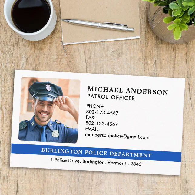 Police Officer Custom Law Enforcement Dept Photo Business Card | Zazzle