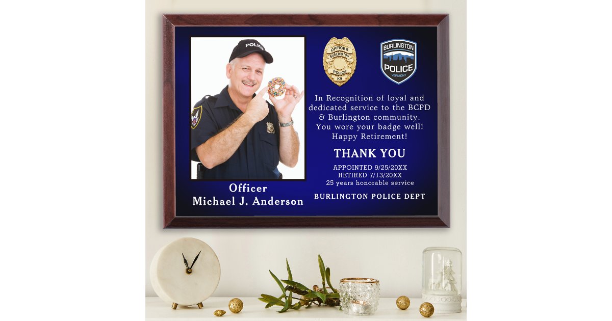 Police Officer Custom Law Enforcement Retirement Award Plaque | Zazzle