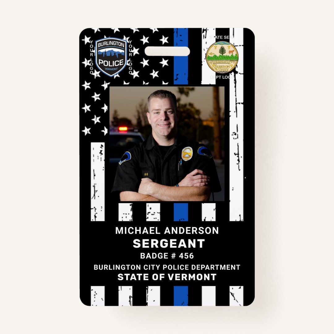 Police Officer Custom Photo Logo Bar Code ID Badge | Zazzle