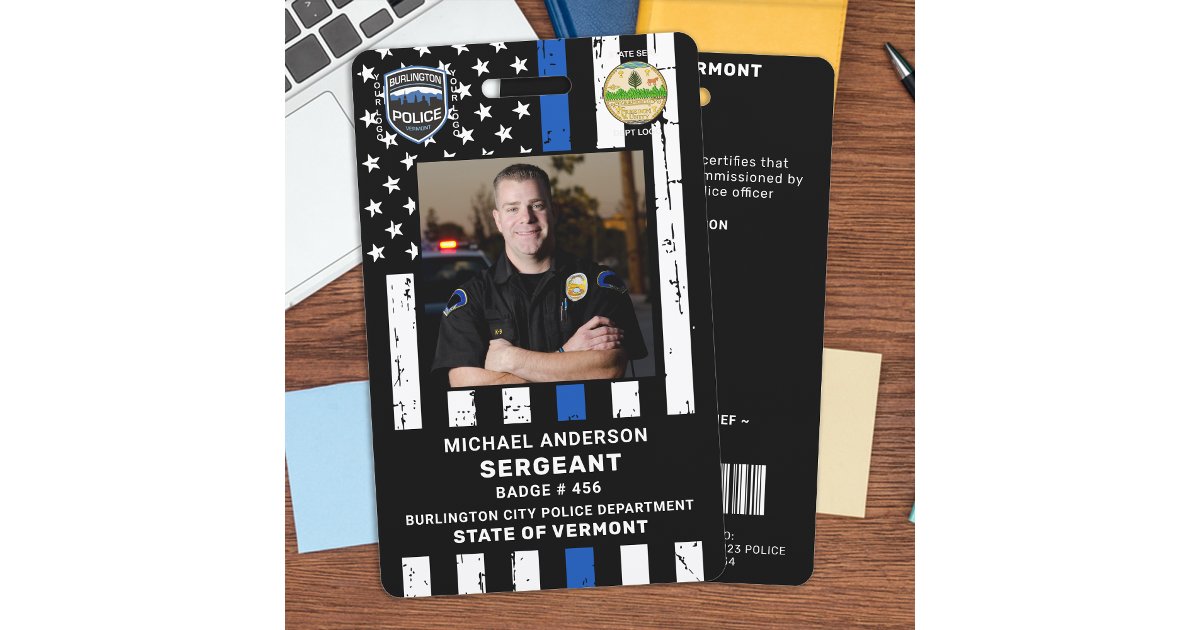 Police Officer Custom Photo Logo Bar Code ID Badge | Zazzle