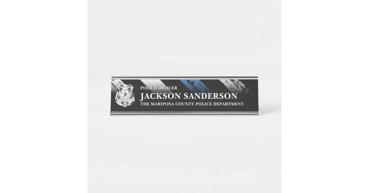 Police Officer Department Thin Blue Line Logo Desk Name Plate | Zazzle